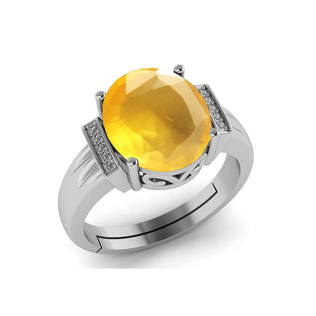 LMDPRAJAPATIS 7.25 Ratti Natural AA+ Quality Stone Yellow Sapphire Silver Plated Statement Ring For Women's