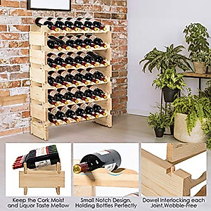NAFORT 36 Bottle Wine Rack - Pine Wood Stackable Modular Display Wine Storage Shelves, 6 X 6 Rows 36 Slots
