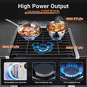AMZCHEF RV Gas Range 21 Inches Tall,1.77 Cu.Ft Propane Range Oven with 3 Burners Stove for RV, Apartment, Mobile Home, Stainless Steel.