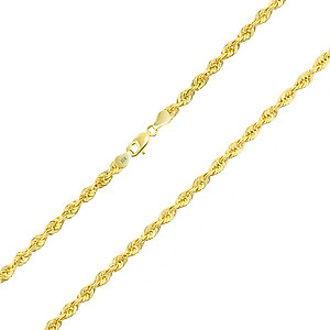 Nuragold 10k Yellow Gold 4mm Diamond Cut Rope Chain Lightweight Necklace, Mens Womens Jewelry 16" 18" 20" 22" 24" 26" 28" 30"