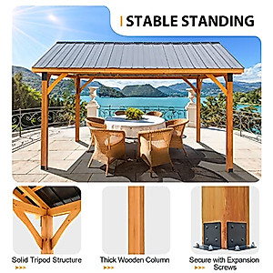 U-MAX Wooden Gazebo 14.5x11ft for Outdoor BBQ Grill and Relaxation, Sturdy Brown Permanent Pavilion for Patios, Gardens, and Lawns