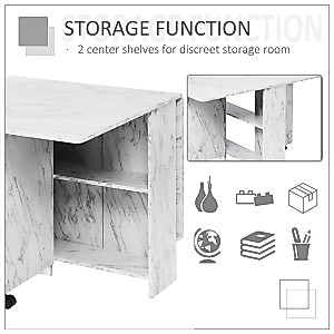 VANSPACE Folding Dining Table Drop Leaf Table for Small Spaces with Storage Racks Multifunction Space Saving Table Extension Dinner Table for Kitchen Bedroom Dining Room White Marble