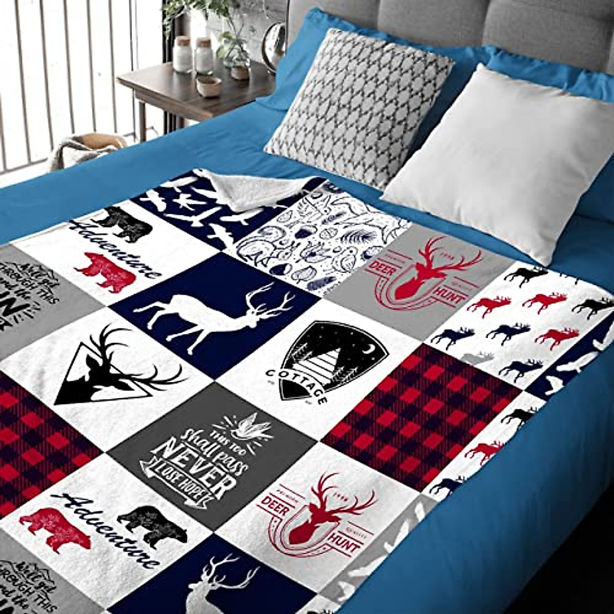 Zochoten Woodland Deer and Bear Flannel Blanket Microfiber Lightweight Decor Soft Cozy Warm Fluffy Blanket All Season for Bed Couch Travel Beach 40x30 inches for Pets, 40 x 30 in for Pets