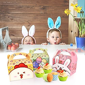 24 Pcs Easter Treat Boxes Happy Easter Gift Boxes, Easter Cookie Gift Box with Handle Bunny Eggs Easter Basket Containers Rabbit Shape Candy Goody Cookie Box Holder for School Classroom Party Favor Supplies