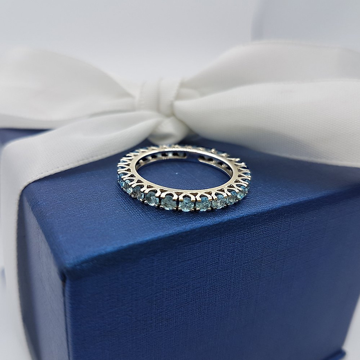 Dazzlingrock Collection 1.80 Cttw Round Aquamarines Eternity Wedding Ring 1 in 14K White Gold, Size 9