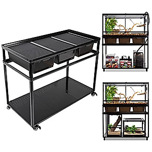 REPTIZOO Reptile Tank Stand Terrarium Cabinet with Breeding Boxs for 36”Wx18”D Reptile Aquarium Terrarium, Stackable Breeding Rack with Rolling Wheels