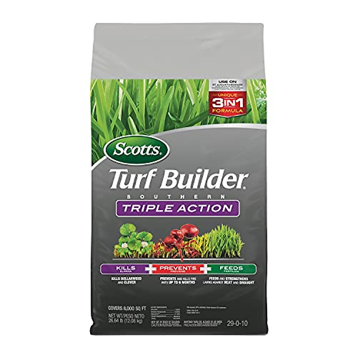 Scotts Turf Builder Southern Triple Action - Combination Weed Killer, Fire Ant Preventer, and Fertilizer, 26.64 lbs., 8,000 sq. ft.