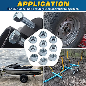 GREPSPUD 10pcs 1/2''-20 Trailer Lug Nuts, Wheel 509 Lug Nut Hub Tire Nuts Open End Acorn Nut for Dexter EZ Lube Trailer Camper RV 1/2" Studs, Zinc Plated