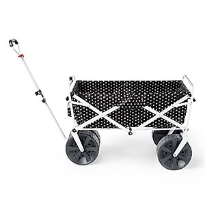 MacSports Heavy Duty Steel Frame Collapsible Folding 150 Pound Capacity Outdoor Beach Garden Utility Wagon Cart with 4 All Terrain Wheels, Black Dots