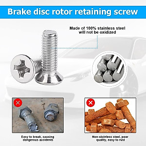 12PCS Stainless Steel Brake Disc Rotor Screws, 93600-06014-0H, Retaining Hardware Bolts Screw Kit for Front and Rear, Car Replacement for Acura, Civic, Accord, Odyssey, City (White)