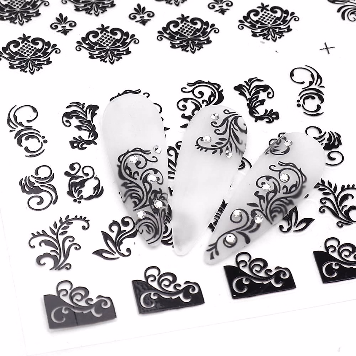 Flower Nail Art Stickers Decals (Black)