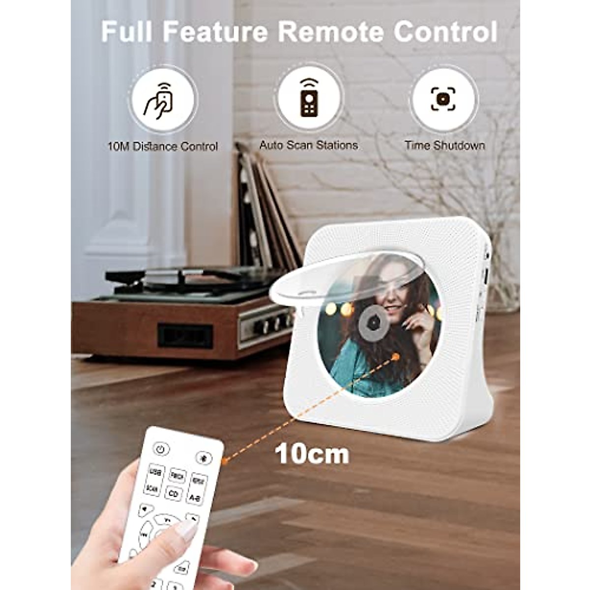 4000mAh Rechargeable Portable CD Player:Kpop Music Player with Bluetooth HiFi Speaker,Remote Control,LCD Display,Sleep Timer,Headphone Jack, Supports CD/Bluetooth/FM Radio/U-Disk/AUX