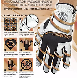 Copper Tech Gloves Men's Golf Glove with All Weather Honeycomb Grip, One Size, White/Black