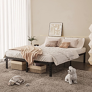 QUALEONA King-Bed-Frame, Metal Platform King Size Bed Frame, No Box Spring Needed, Heavy Duty Steel Slat Support, Noise Free, Easy Quick Assembly, 14 Inch, Black