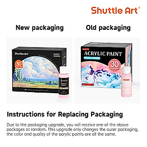Shuttle Art 40 Pack Pastel Acrylic Paint Set, 30 Colors, 60ml/2oz Bottles, High Viscosity, Water-proof Paint With 10 Paint Brushes for Painting &Crafting on Canvas, Rock, Ceramic, Fabric