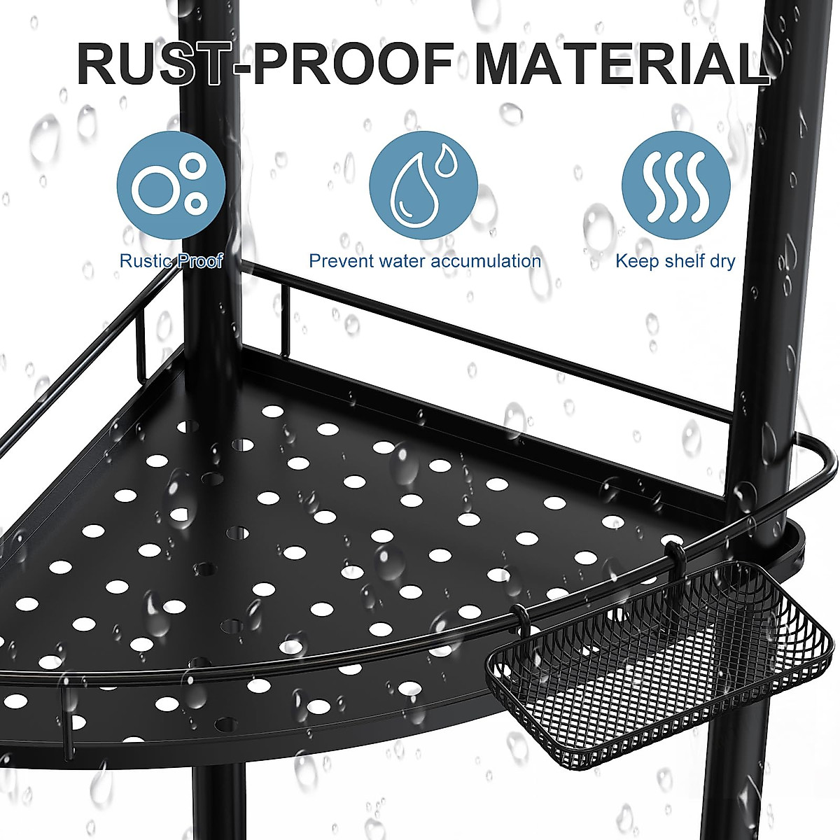 OGEMXU Corner Shower Caddy Stand, 4 Tier Shower Organizer Corner for Bathroom Shampoo Storage, Unshakable Sturdy Floor Shower Shelf with Soap Holder, Rustproof Metal Stand with 4 Hooks, Black