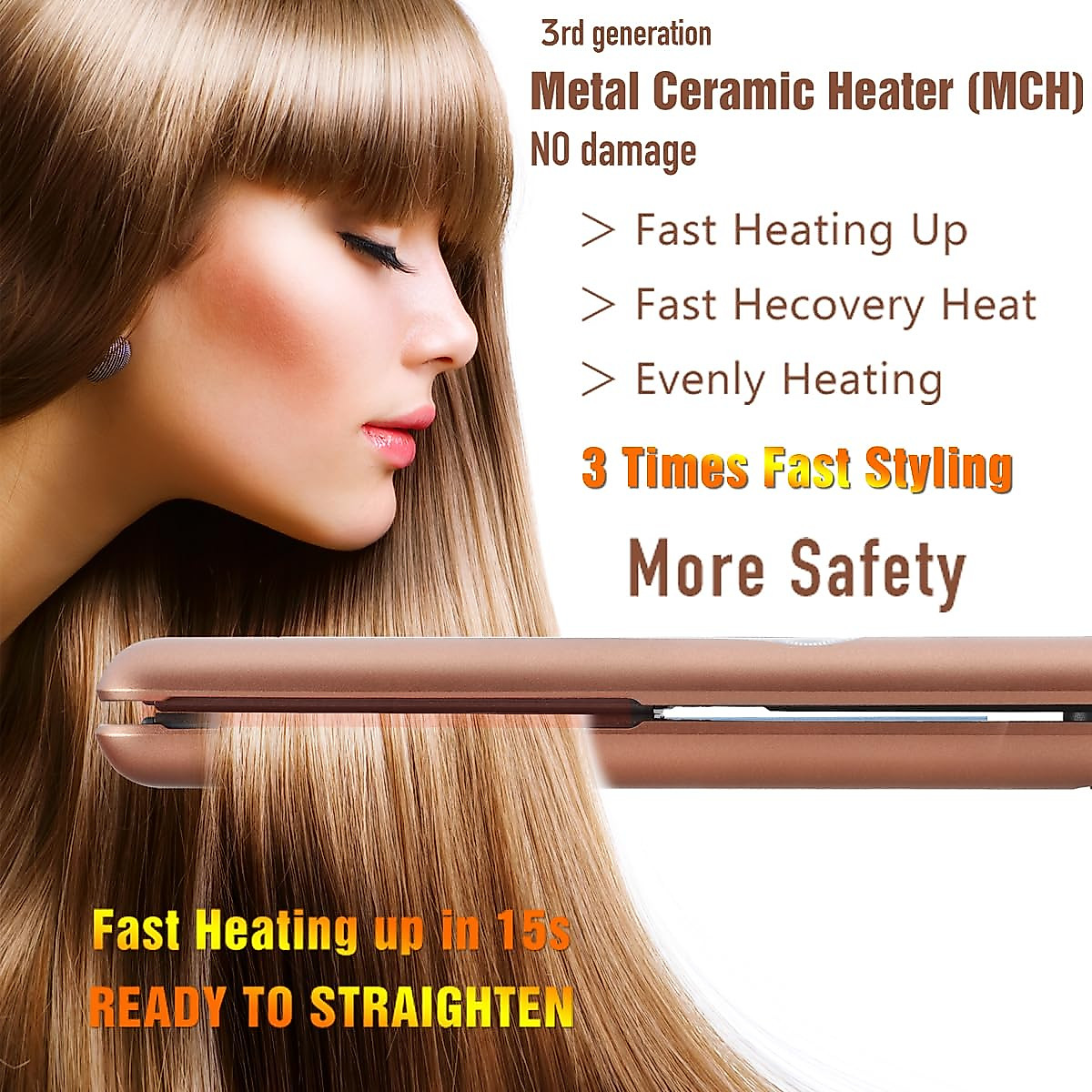 NITION Ceramic Tourmaline Flat Iron for Hair LCD 1" Hair Straighteners MCH Fast Heating UP Healthy Smooth Straightening Styling Tools with Travel Pouch Bag. 265-450°F Adjustable 6 Temperatures Levels