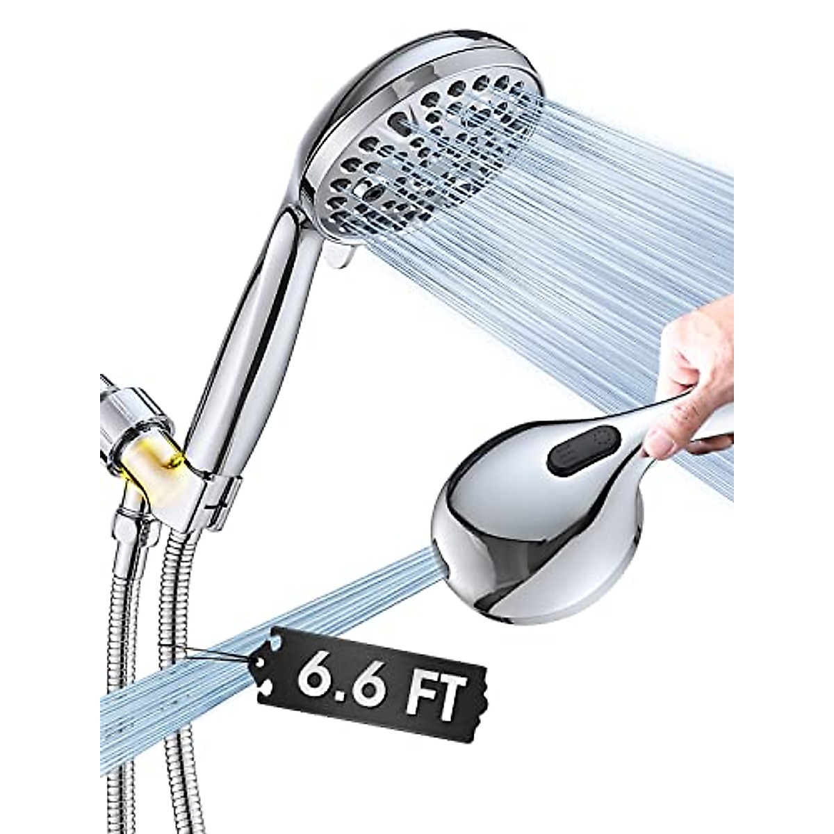 High Pressure 10 Setting Handheld Shower Head, 5" Detachable Showerhead Spray Built-in Power Wash to Clean Tub, Tile & Pets, 79" Extra Long Stainless Steel Hose, Adjustable Bracket - Chrome