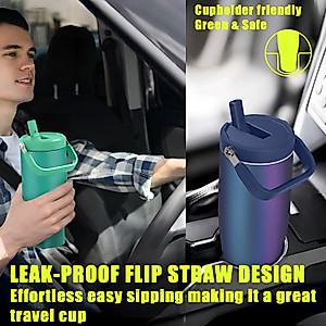 Zukro 40 OZ Tumbler With Flip Straw |Stainless Steel Water Jug With Top Handle For Gym, Outdoors, Car |Large Leak Proof Triple-wall Vacuum Insulated Water Bottle Keeps Cold 30 Hours & Easy Carry