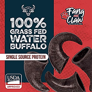 Water Buffalo Horn Dog Chew 4 Pack - Small 4" - All Natural Free Range Grass Fed Single Source Protein - No Chemicals, Additives, Hormones - Long Lasting, Good for Aggressive Chewers