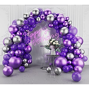 Dark Purple Balloons Arch Garland Kit-143Pcs Silver Metallic Purple Balloons for Birthday Anniversary New Years Baby Shower Graduation Engagement Wedding Retirement Party Decoration