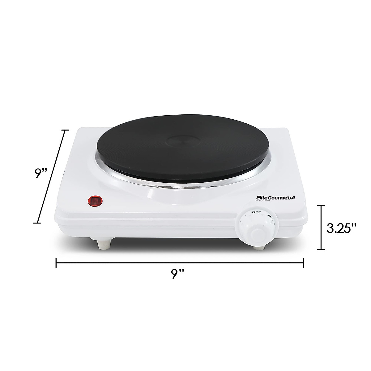 Elite Gourmet ESB-301F Countertop Single Cast Iron Burner, 1000 Watts Electric Hot Plate, Temperature Controls, Power Indicator Lights, Easy to Clean, White