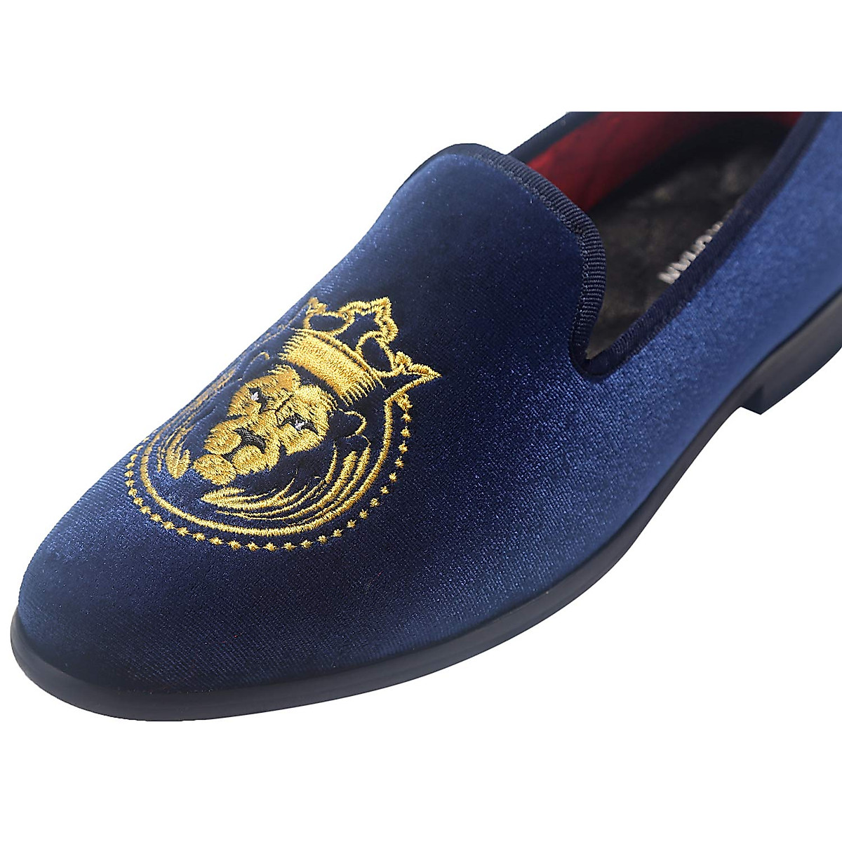 ELANROMAN Loafers for Men Velvet Dress Shoes of Embroidered 2.0 Wedding Party Prom Penny Navy Shoes US 10