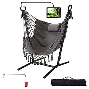 Hammock Chair with Stand Phone Holder Included Double Hanging Chair Macrame Boho Handmade Adjustable Swing Indoor Outdoor Patio Yard Garden Porch 400lbs Capacity1 2022
