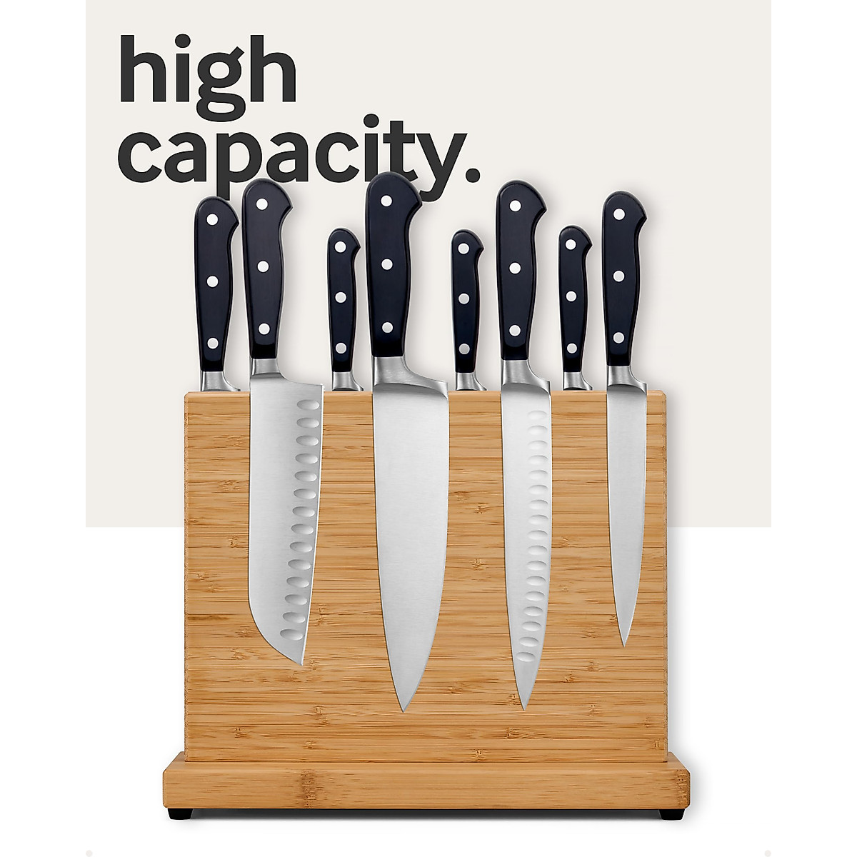 LARHN Magnetic Knife Block - Powerful Double-Sided Wooden Magnetic Knife Holder for up to 9″ Knives - Supplied as Empty Knife Block Without Knives