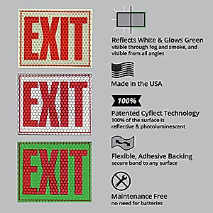 Cyalume Cyflect Glow in the Dark and Reflective Emergency Exit Sign, 8 Inches x 10 Inches, Adhesive Backing