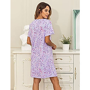 ENJOYNIGHT Sleepwear Women's Nightgown Printed Sleep Shirt Short Sleeve Sleep Tee Cotton Nightshirt (Purple,1X-2X)