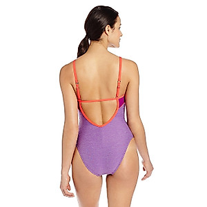 Speedo Women's Heathered Clip Back One-Piece Swimsuit, Vivid Violet, 14
