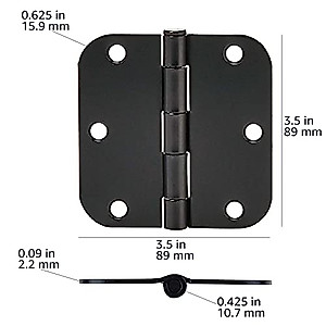 Amazon Basics Rounded 3.5 Inch x 3.5 Inch Door Hinges, 18 Pack, Matte Black