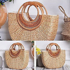 Rattan Straw Bag, Women Summer Beach Straw Tote Bag Weave Rattan Bag Woven Straw Purse Bag