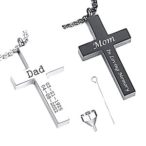 Personalized Custom Engraved CREMATION CROSS URN Necklace Ashes Jewelry Urns Waterproof Pendant Stainless Steel Memorial Ashes Keepsake-B&S