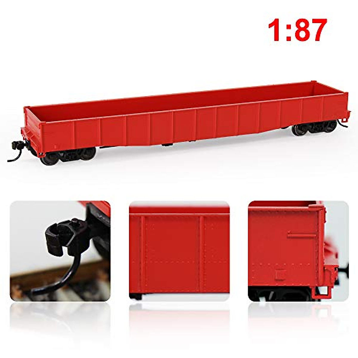 Evemodel C8743R 3pcs HO Scale 1:87 53ft Open Gondola Car Red Wagon Railway Transporter Model Train Container Carriage Freight Car