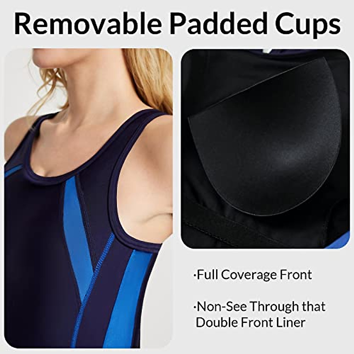 BALEAF Women's Athletic One Piece Swimsuits Lap Swimming Racerback Bathing Suit Competitive Training Swimwear Dark Blue 40