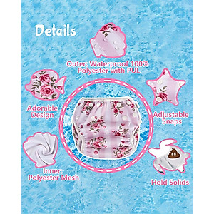 Babygoal Reusable Baby Girl Swim Diapers 3 Pack - Adjustable Washable for 0-8 Months Infants - Ideal for Swimming Lessons - Flower Design