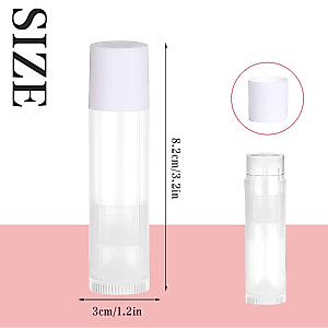 JIUZHU 100 Sets Empty Lip Balm Tubes Bulk Round with White Caps for DIY Lipstick homemade, 3/16 Oz (5.5 ml), Clear, BPA Free, 100 Tubes and 100 Caps
