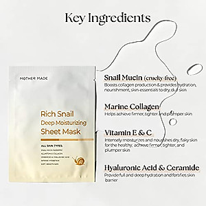 MOTHER MADE Korean Face Mask 10 Sheets with Snail Collagen Vitamin C & D | Hydrating Sheet Masks | Anti-aging Anti-Wrinkle Korean Skincare Facial Treatment | Snail Secretion Filtrate 10,000ppm