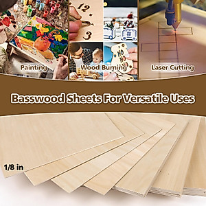 Adrattnay Basswood Sheets 1/8 x 12 x 12 inch - 3mm Basswood Sheets Plywood Sheets Laser Wood, 24Pcs Square Unfinished Wood Board for DIY Crafts, Laser Cutting, Wood Burning, Painting, Model Carving