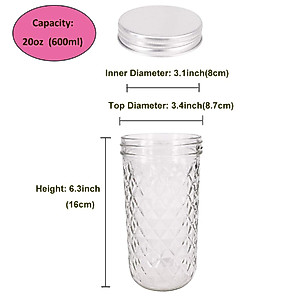 BPFY 6 Pack 20 oz Glass Mason Jars With Lids, Canning Jars for Jam, Honey, Baby Food, Candy, Cookie, Wedding Favor Decorating Jelly Jar, Candle Holder