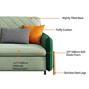 comfor u 79" King Sleeper Sofa Green Upholstered Convertible Sofa Bed 3 in 1 Sleeper Sofa Couch Bed, Small Tufted Velvet Convertible Loveseat Futon Sofa w/Pullout Bed, Multi-Pockets for Living Room