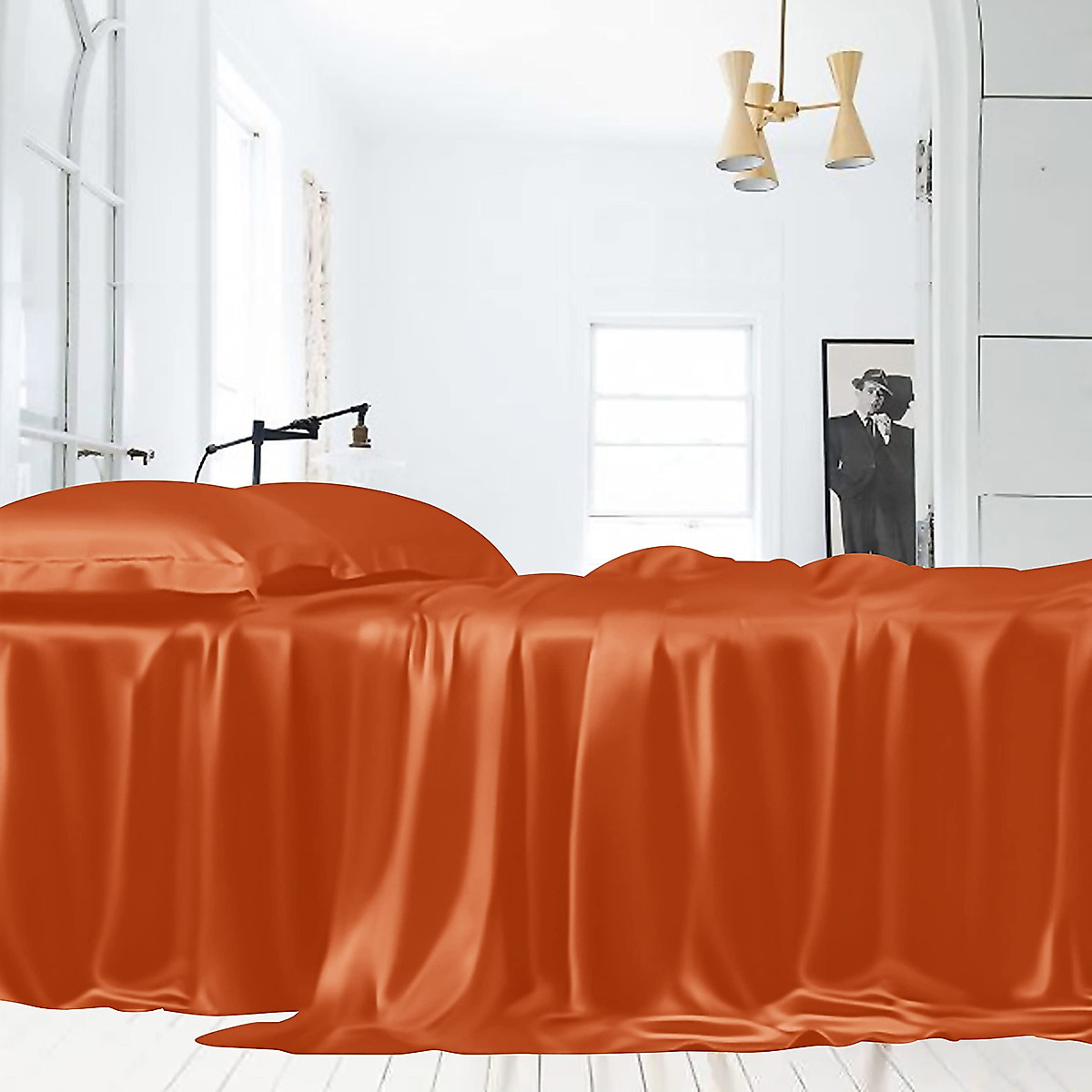 Linenwalas Tencel Lyocell Duvet Cover Set with Deep Pocket Fitted Sheet, Viscose Made from Eucalyptus Soft, Lightweight and Breathable Complete Bedding Set (Halloween Orange, Twin)