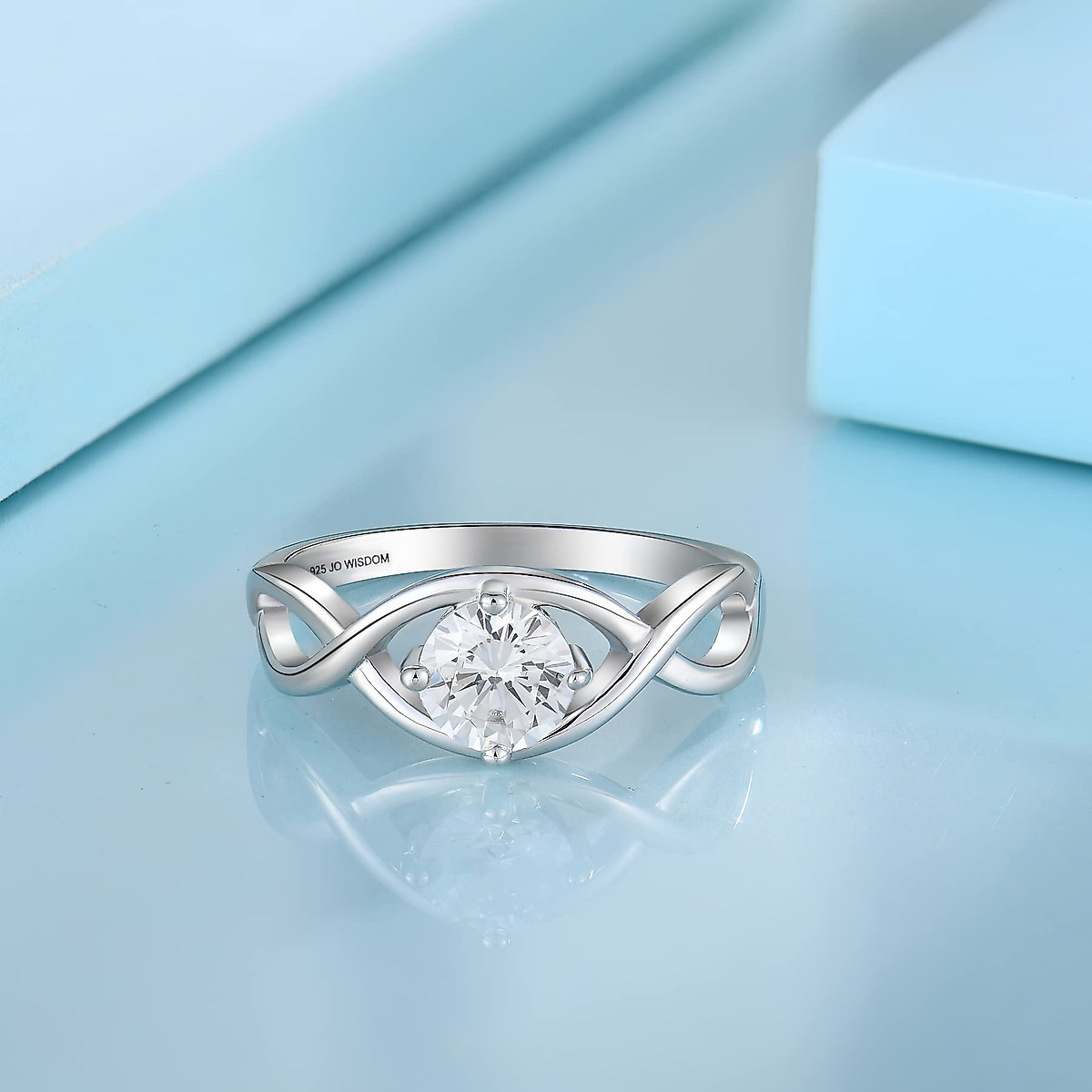 JO WISDOM Infinity Promise Rings 925 Sterling Silver Engagement Wedding Anniversary Ring with with 6mm 5A Cubic Zirconia Size5