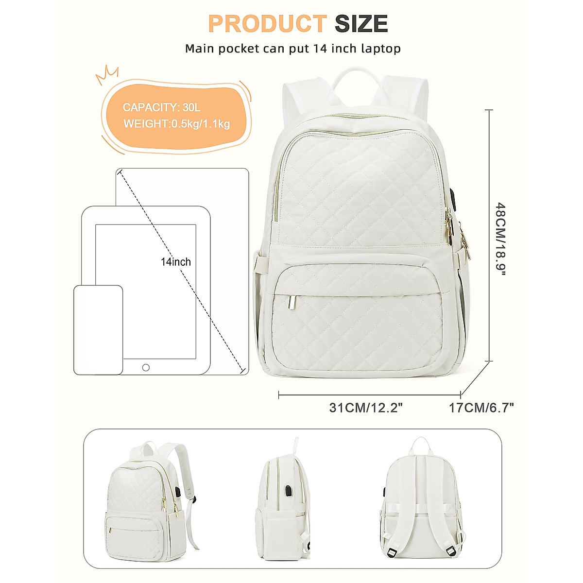 suradar Laptop Backpack for Women,Waterproof Backpack Purse Womens Business Computer Work Backpack Casual Daypacks University Backpacks Fits 15.6 Inch Laptop Bag Beige