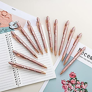 Fuhgkg 12 Pieces Rose Gold Inspirational Ballpoint Pens with Touch Screens Stylus Tip,Fine Point Smooth Writing Encouraging Motivation Pens for Women,Black Ink