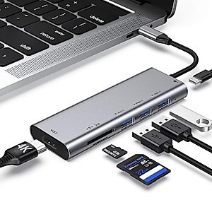 USB C Hub Adapter, 7 in 1 Type C Hub Macbook Pro Accessories Multiport Adapter with 4K HDMI, USB C Power Delivery, 3 USB 3.0 Ports, SD and TF Card Reader Compatible MacBook Pro and More USB C Devices