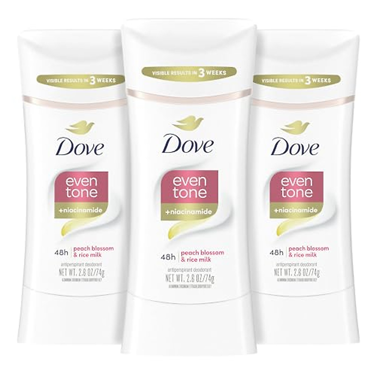 Dove Even Tone Antiperspirant Deodorant Stick Peach Blossom & Rice Milk 3 Count 2.6 oz