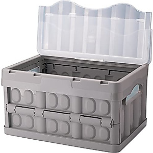 Collapsible and Foldable Plastic Storage Bins Containers. Stackable Organizer Storage Box and Utility Crates for your Home and Vehicle (S, w/ Lid)